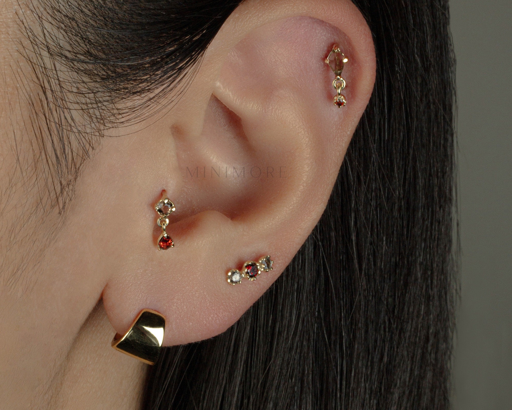 NEW!-NATURAL Stone-cluster Cartilage Earring, Gemstone Conch Earring ...