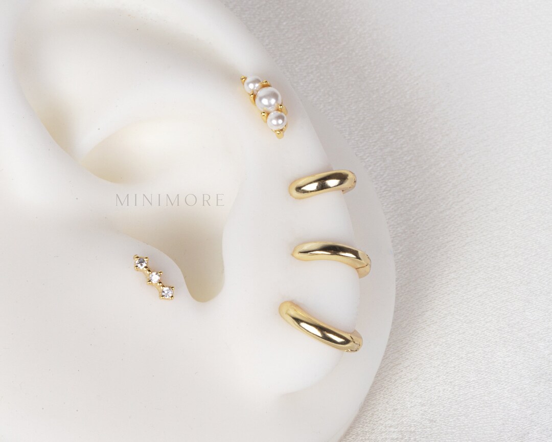 NEW Triple Clouster Pearl Cartilage Earring, Pearl Helix Earring ...
