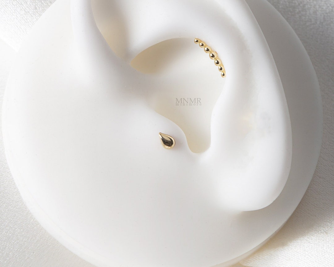 Cartilage Bar Earring, 10K Long Bar Conch Stud Earring, Helix Stud, 20g ...