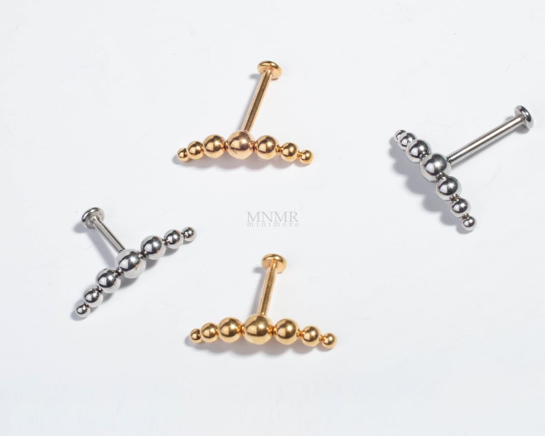Beaded Bar Cartilage Flatback Earring, Curved Bar Helix Push-pin Stud ...