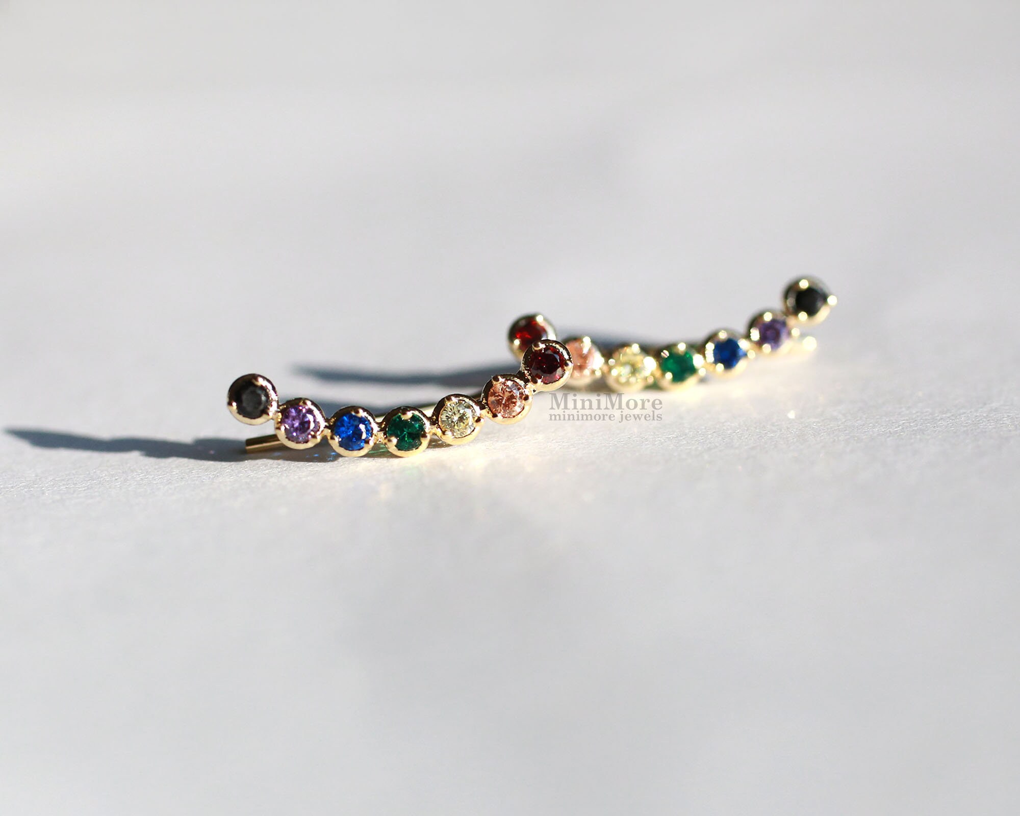 CZ Ear Cuff, Colored Stone Ear Climber, Rainbow Ear Cuff, Dainty ...