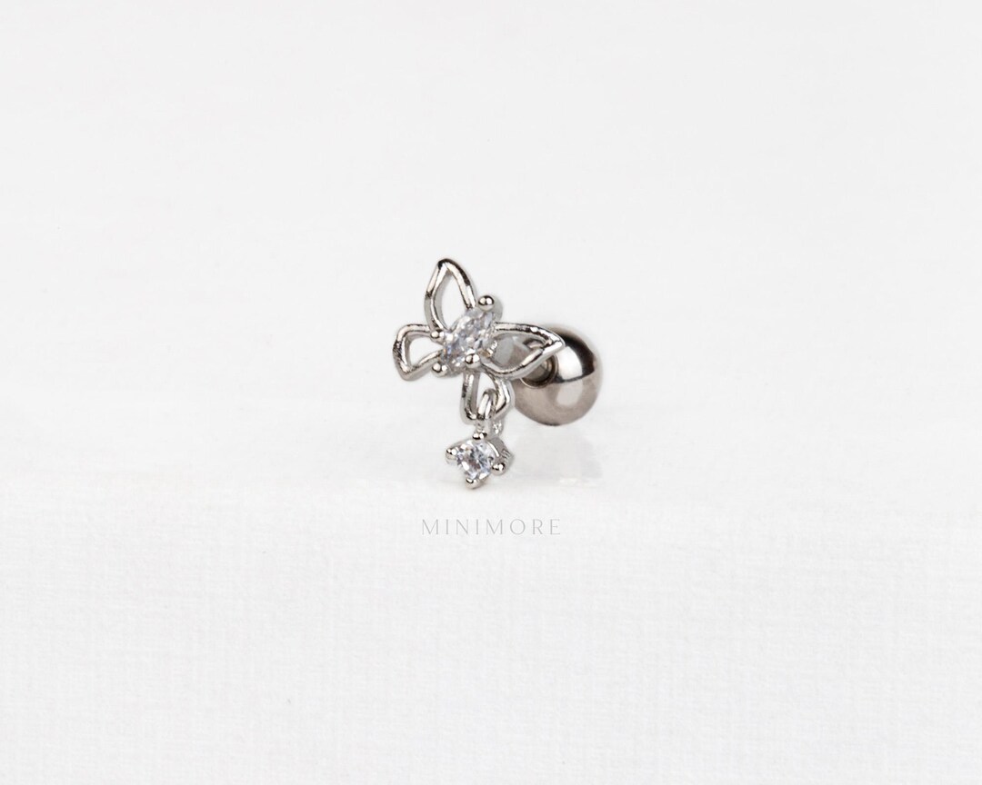 NEW! Dangled Cartilage Earring, Butterfly Flatback Stud, Flatback Helix ...