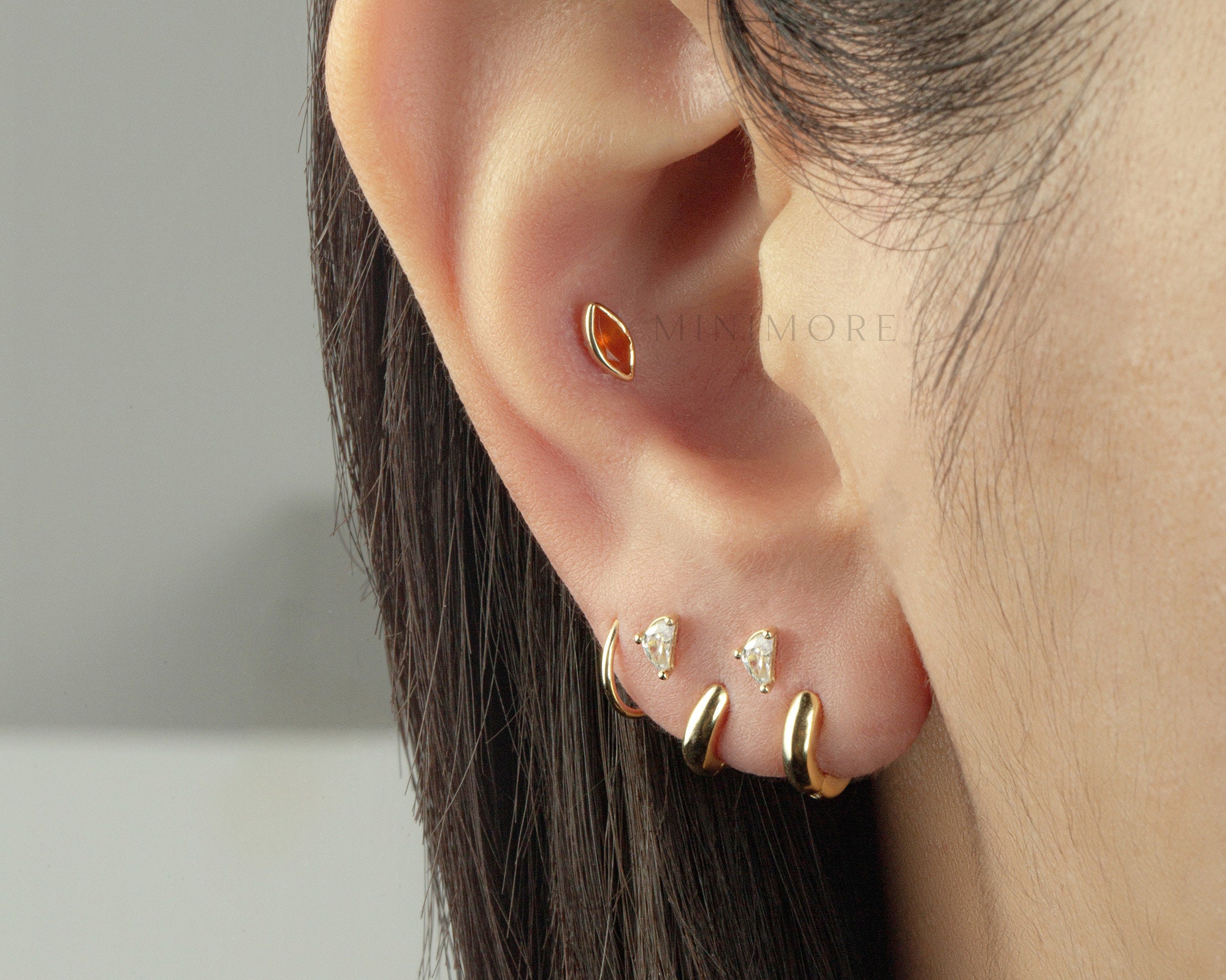 NEW! Ultra Tiny Half Moon Cartilage Earring, Tragus Flatback Stud, 14K ...