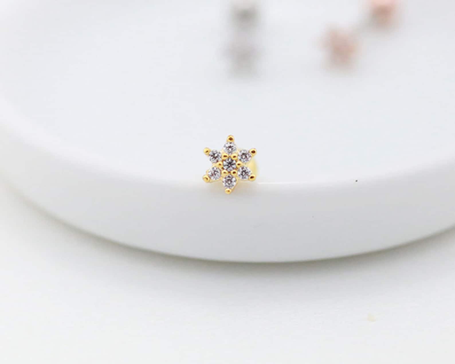 FLASH SALE CZ Snowflake Piercing Tiny Cartilage Dainty - Etsy