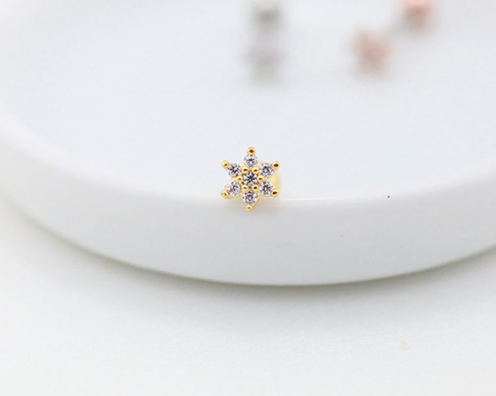 FLASH SALE CZ Snowflake Piercing Tiny Cartilage Dainty - Etsy