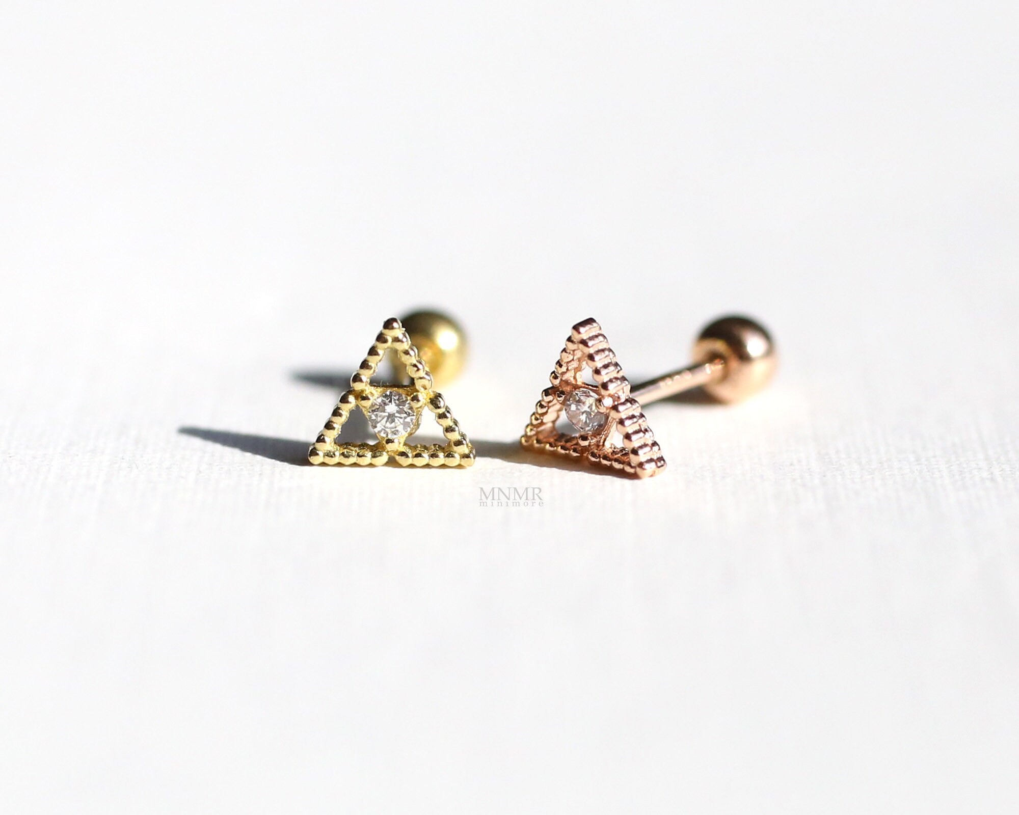 10K Solid Gold Piercing Triangle Cartilage earring Triangle | Etsy