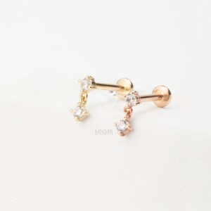 NEW! Ultra Tiny Dangle Tragus Earring, 2mm CZ Dangle Cartilage Earring, 14K Solid Gold Flatback ...