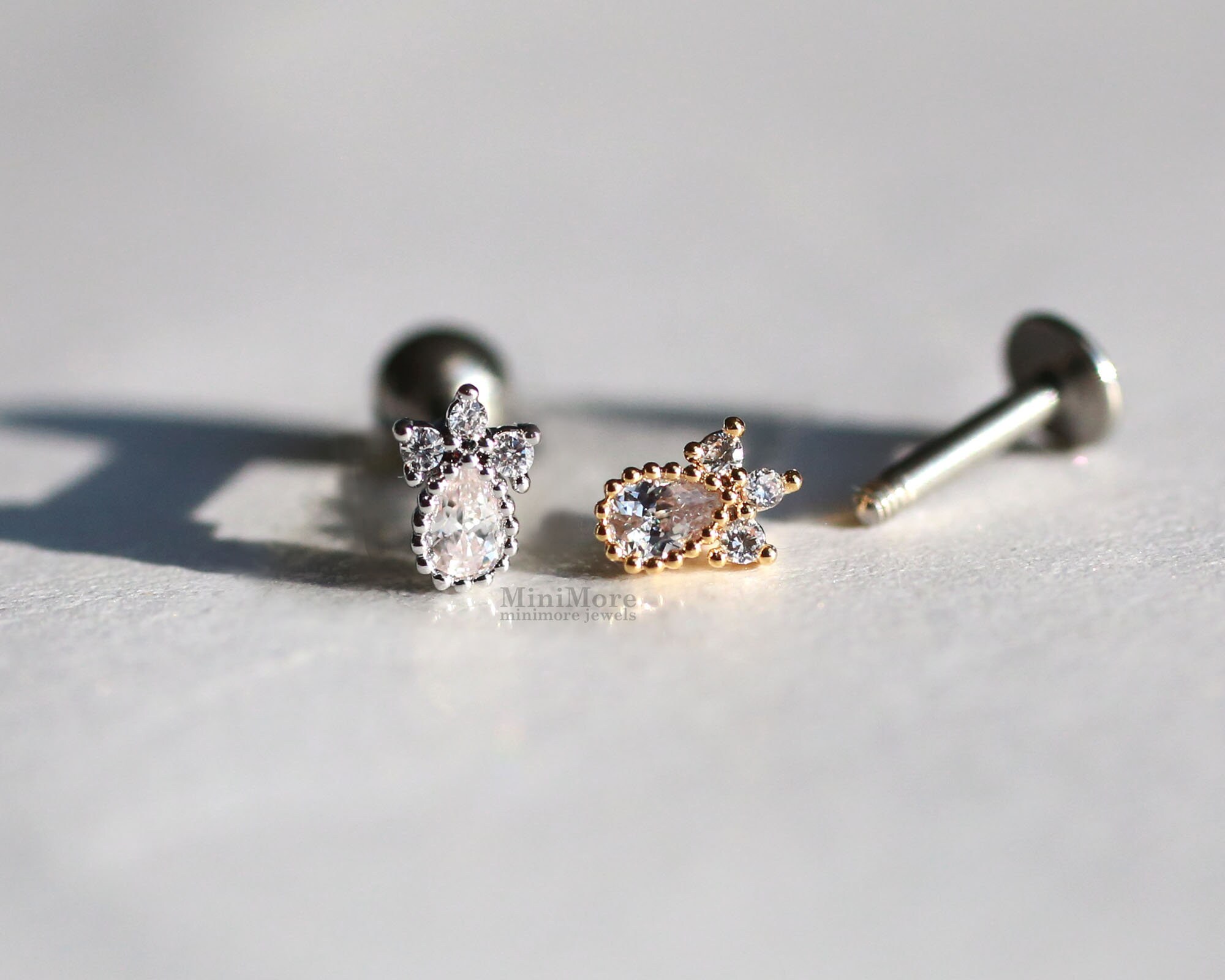 CZ Tiny Teardrop Piercing Tragus Earring Dainty Earring - Etsy