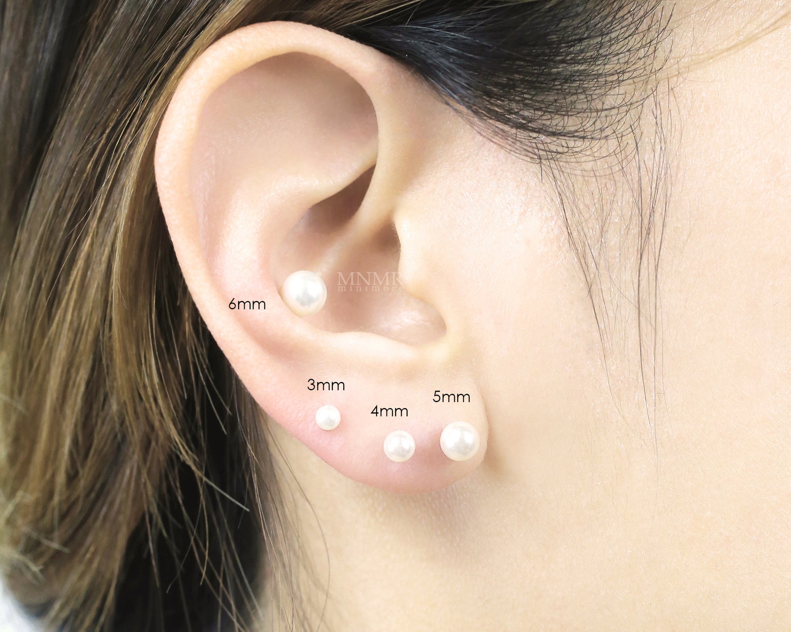 10K Solid Gold Piercing, 3mm/4mm/5mm/6mm Pearl Barbell Earring, Pearl ...