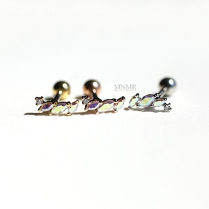 Curved Wing Rainbow Crystal Cartilage Earring, Curved Bar Earring ...