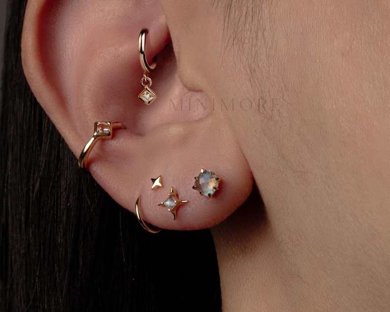NEW!-NATURAL Stone-square Rook Hoop Earring, Smoky Quartzcartilage ...