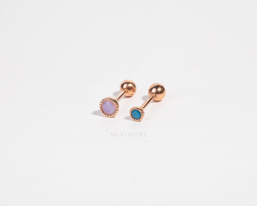 Limitied Edition! 14K Solid Gold Barbell, Pink Opal Piercing, Tiny ...
