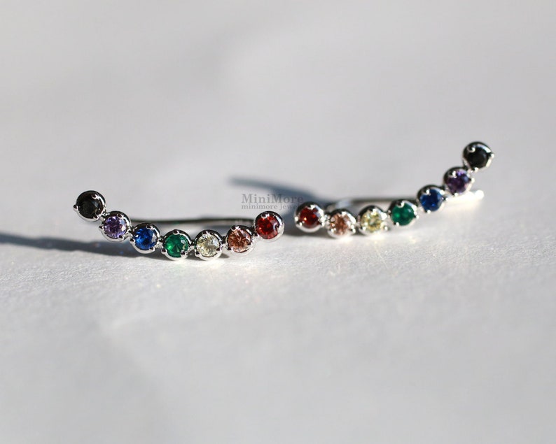 CZ Ear Cuff Colored Stone Ear Climber Rainbow Ear Cuff | Etsy