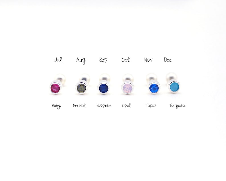 Sterling Silver Birthstone Piercing, Tragus Earring, Cartilage Stud - Etsy