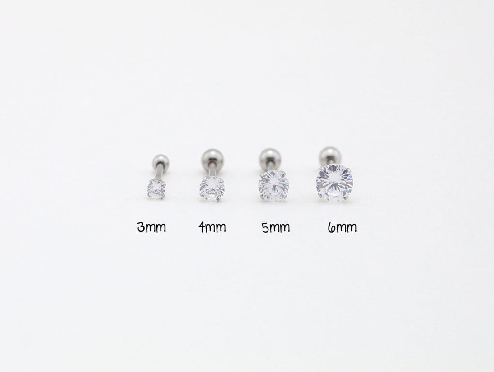 3/4/5/6mm Prong Set CZ Barbells All Surgical Steel Stud - Etsy