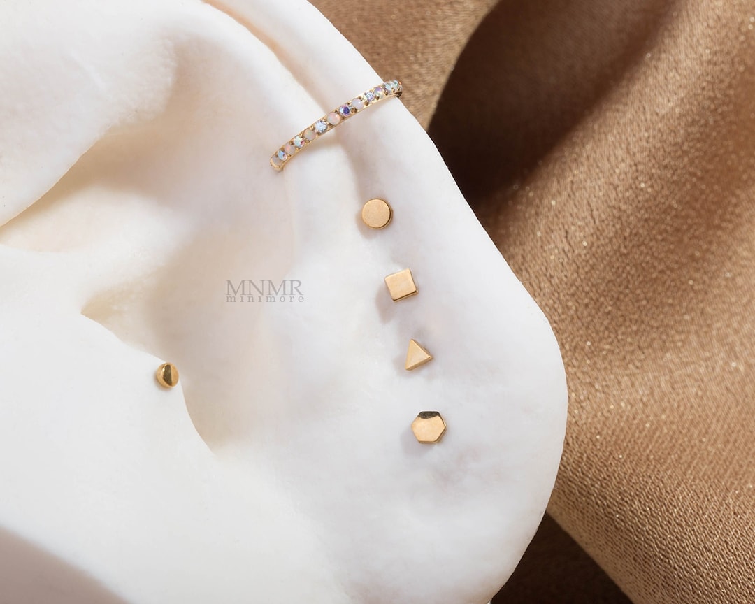 Micro Tiny Flat Disc Flatback Earring, Push-pin Earring, Round/square/triangle/hexagon Cartilage ...