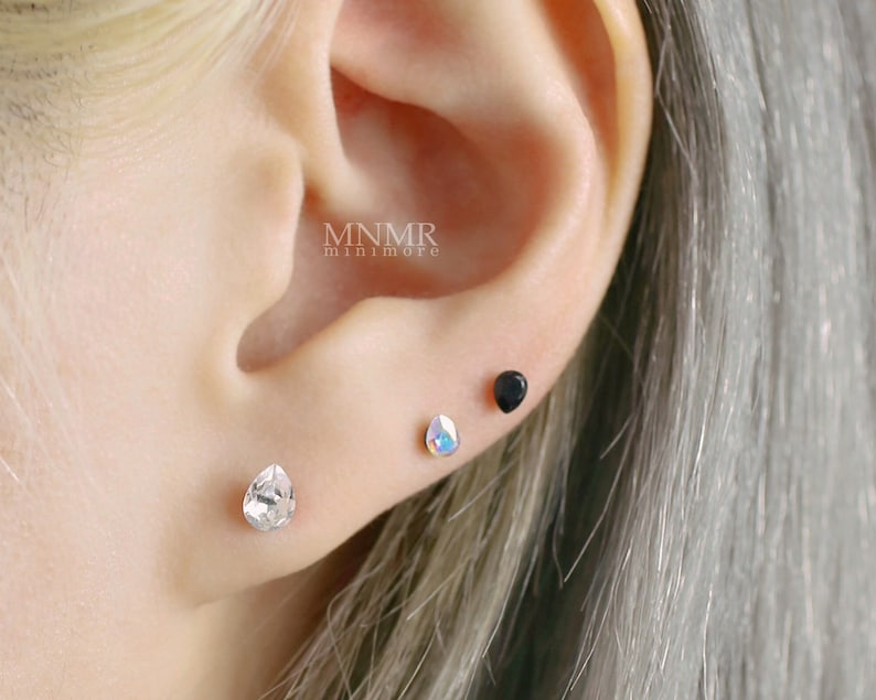 Sparkly Teardrop Piercing Rainbow Crystal Tragus Earring - Etsy