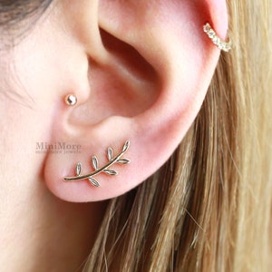 Delicate Leaf Ear Cuff, Ear Climber, Bar Cartilage Cuff, Ear Cuff, Leaf Earrings, Bar Earrings ...