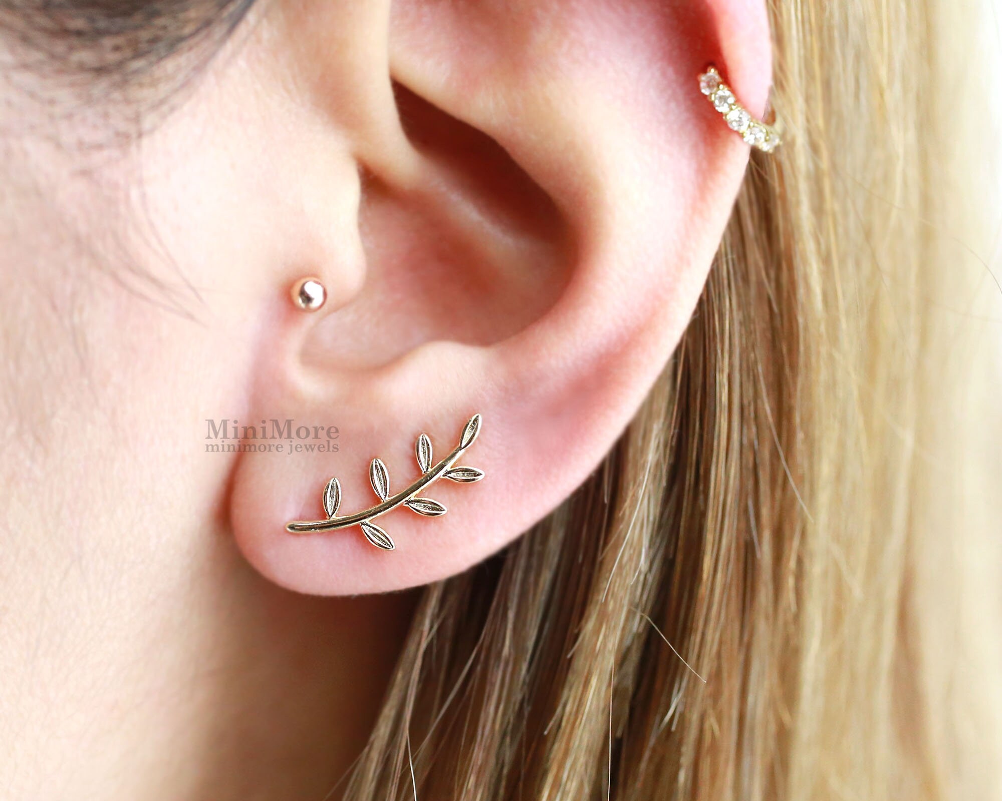 Delicate Leaf Ear Cuff Ear Climber Bar Cartilage Cuff Ear | Etsy
