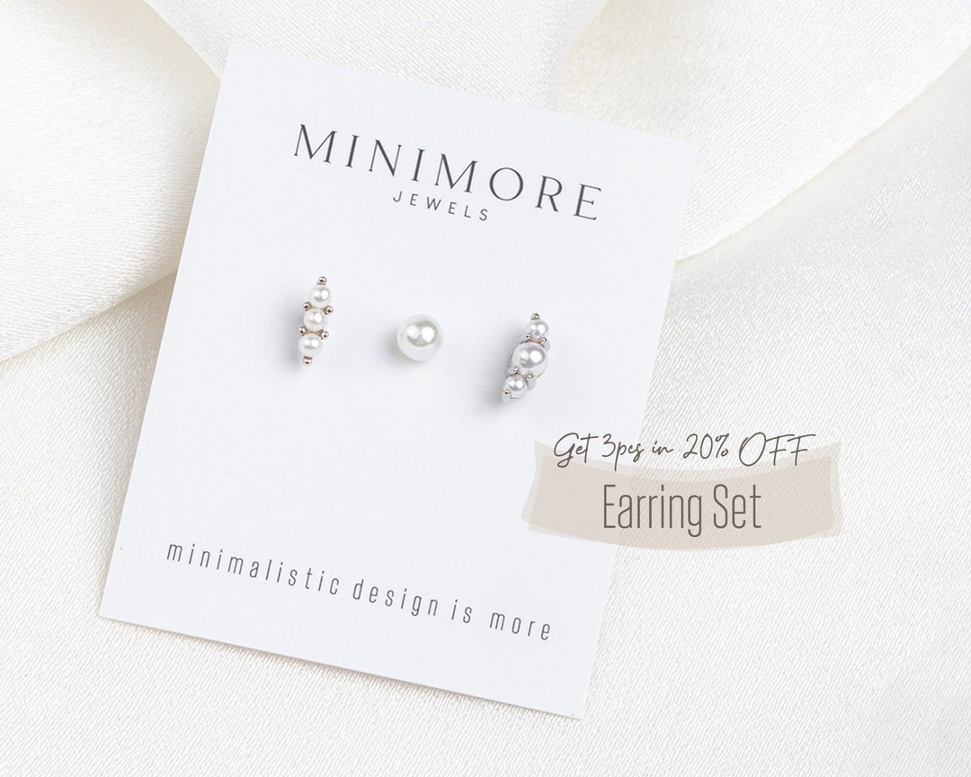Dainty Pearl Flat Back Earring Set, Pearl Cartilage Earrings, Pearl ...