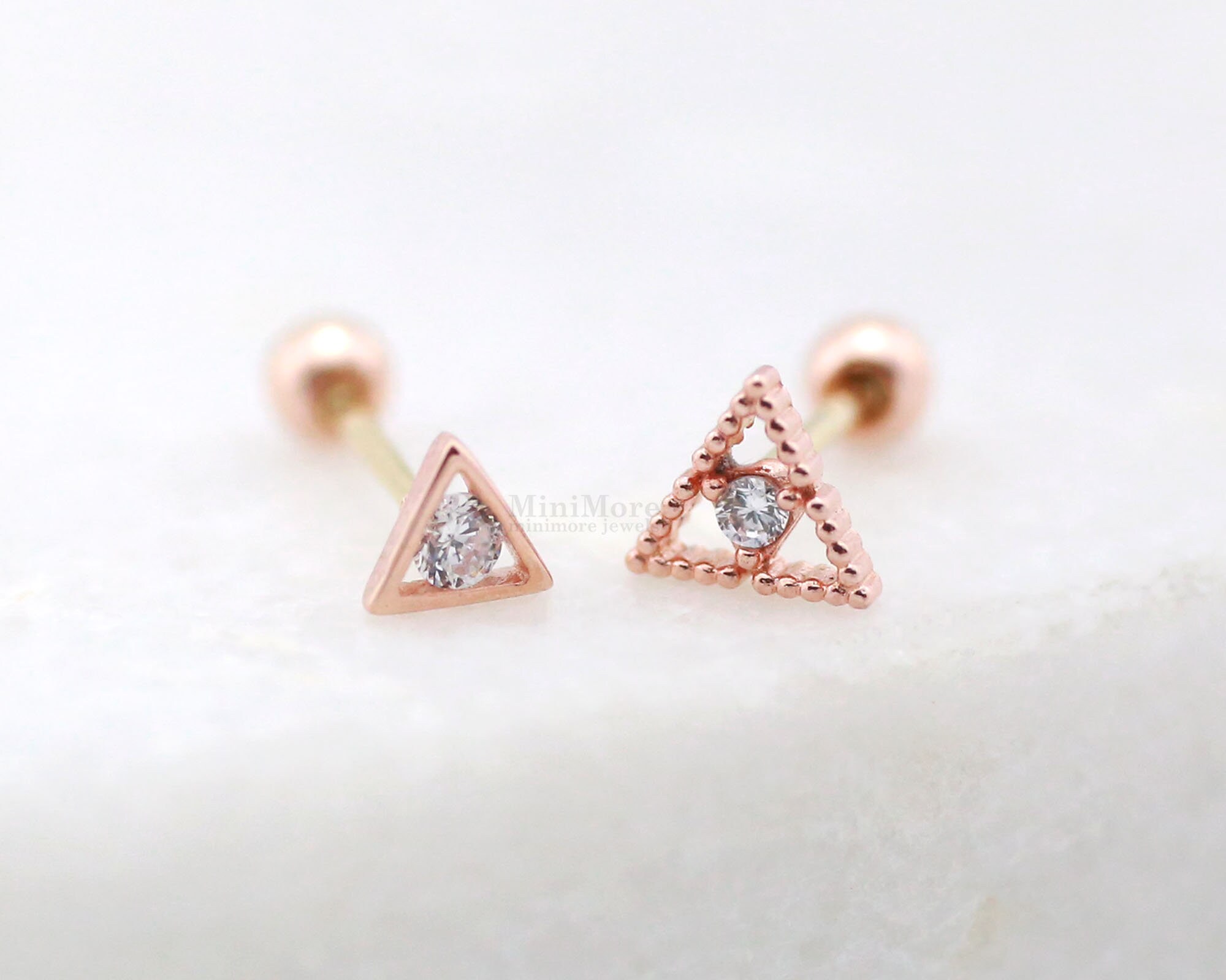 10K Solid Gold Piercing Triangle Cartilage earring Triangle | Etsy