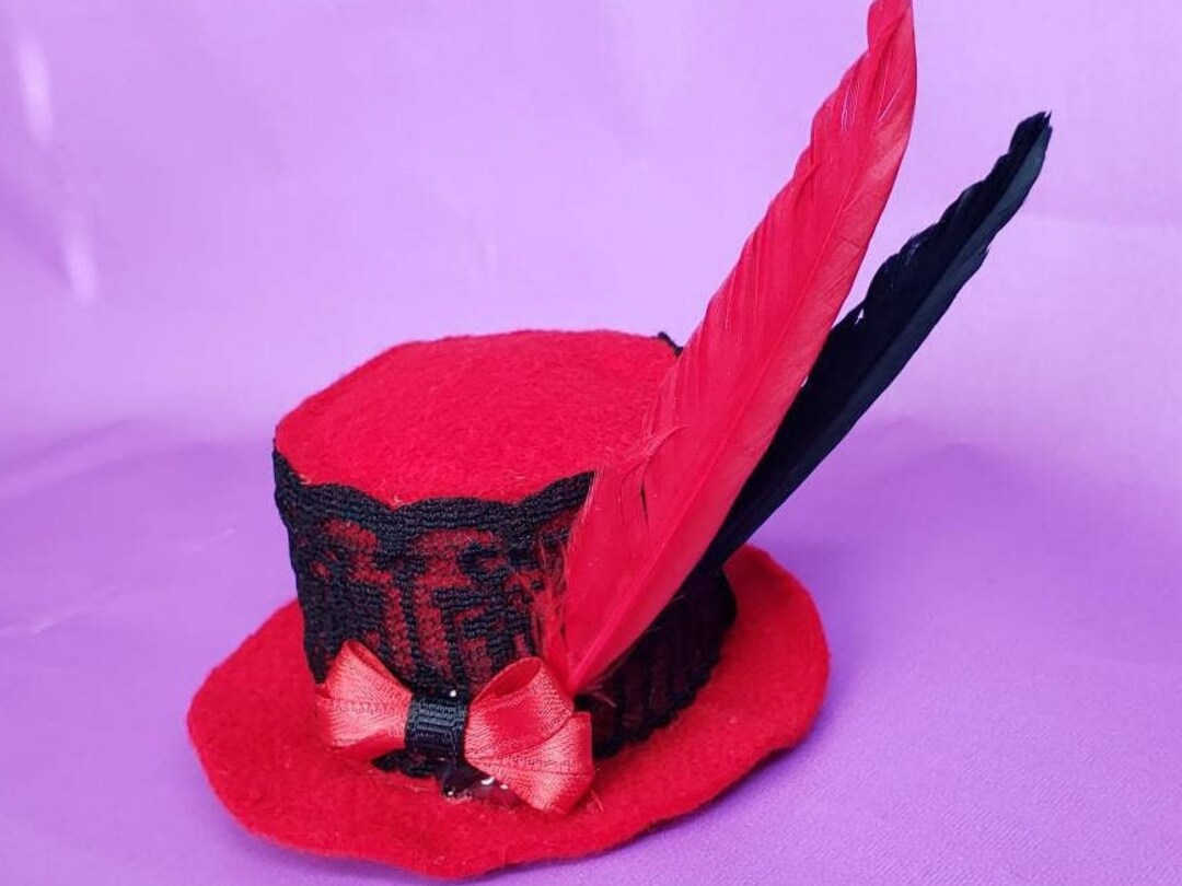 Red Lace and Feathers Tiny Tophat - Etsy