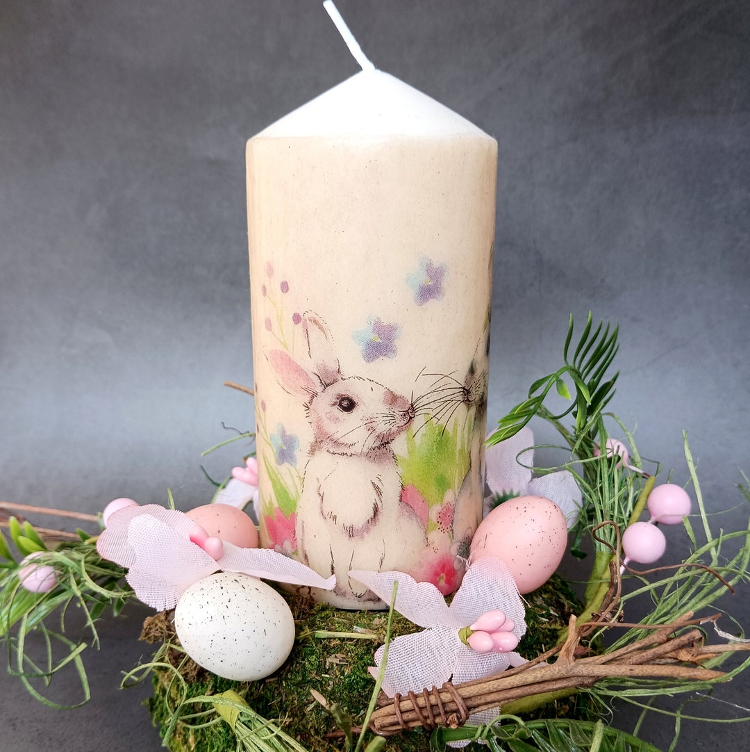 Easter Bunny Candle Easter Decor Decoupaged Candle Spring Decor - Etsy