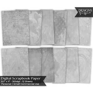 Vol 12 Dove Gray Sparkled Grunge Damask Digital Scrapbook Paper | 12 ...