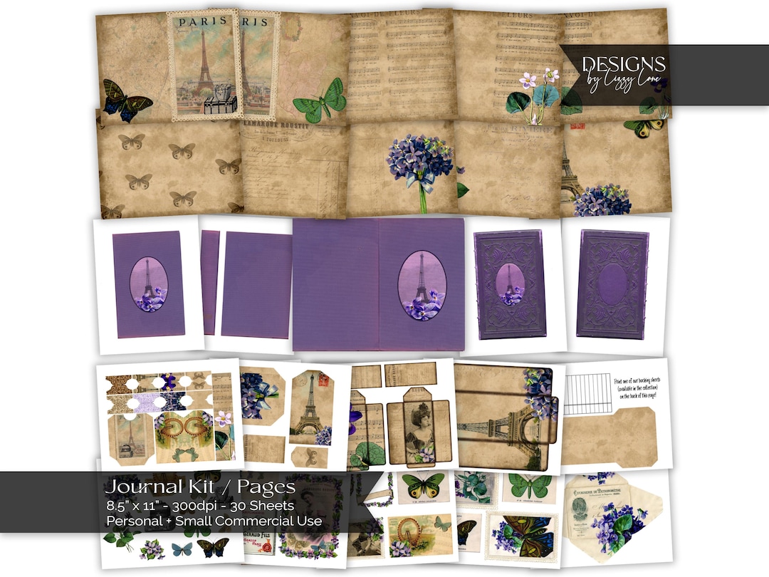 French Violets A5 Printable Journal Kit | Journal Pages, Ephemera ...