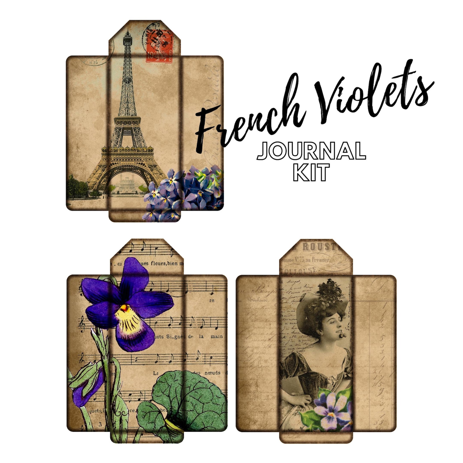 French Violets A5 Printable Journal Kit Journal Pages, Ephemera, Cover ...