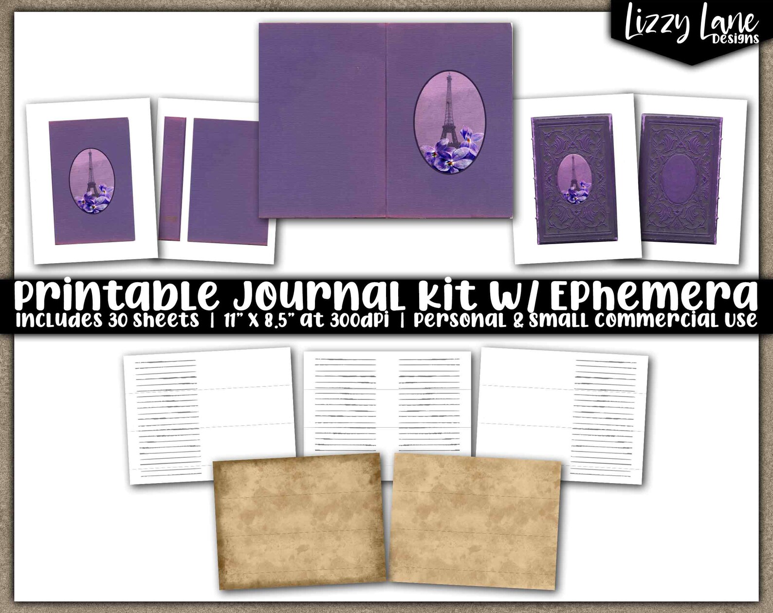 French Violets A5 Printable Journal Kit Journal Pages - Etsy