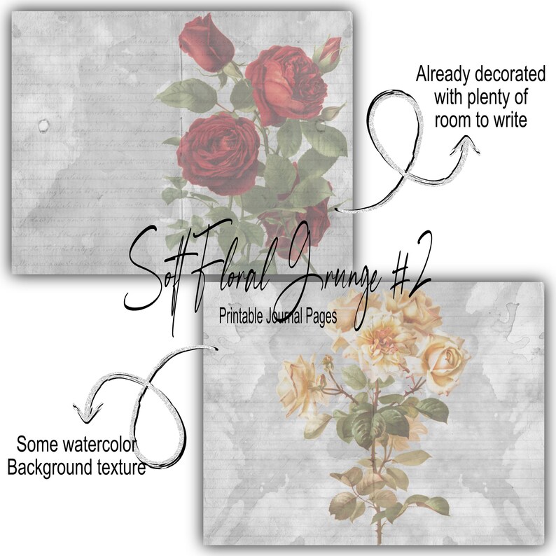 Grayscale Soft Floral Grunge Printable Journal Pages for Junk - Etsy