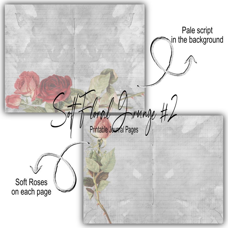 Grayscale Soft Floral Grunge Printable Journal Pages for Junk - Etsy