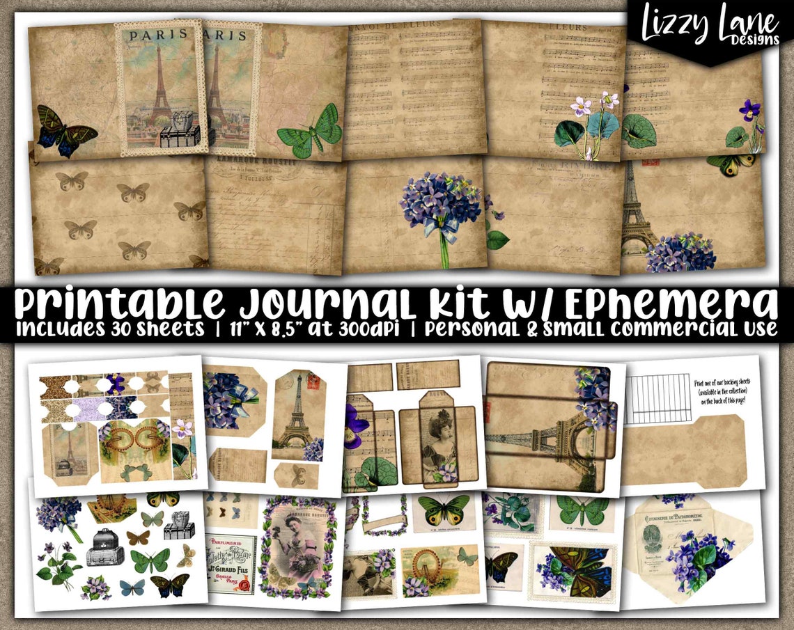 French Violets A5 Printable Journal Kit Journal Pages - Etsy