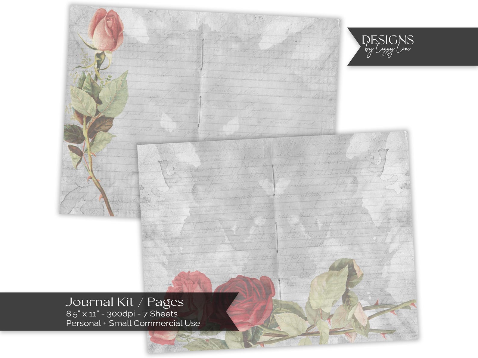 Grayscale Soft Floral Grunge Printable Journal Pages for Junk Journals ...