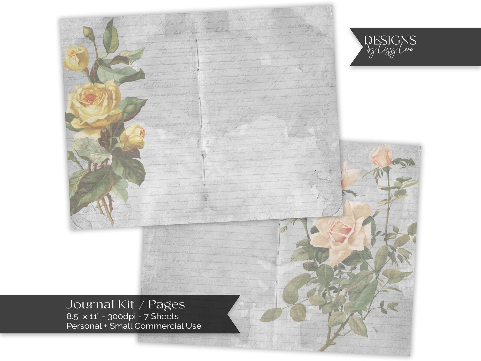 Grayscale Soft Floral Grunge Printable Journal Pages for Junk Journals ...