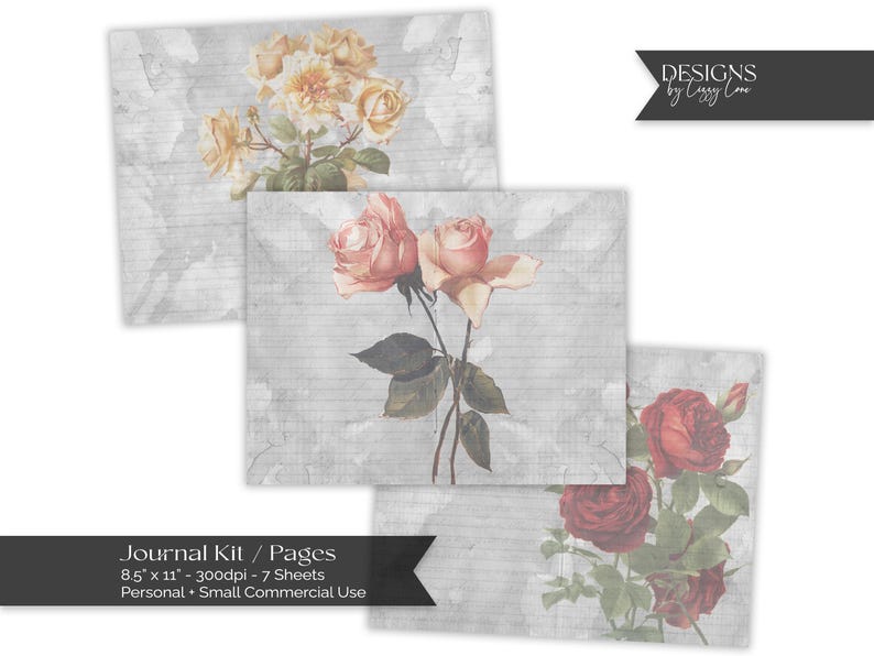 Grayscale Soft Floral Grunge Printable Journal Pages for Junk Journals ...