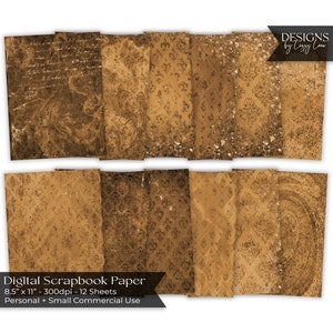 Vol 8 Amber Gems Sparkled Grunge Damask Digital Scrapbook Paper | 12 ...
