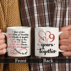 Anniversary Gift 9 Years Together Couple Mug, 9th Wedding Anniversary ...