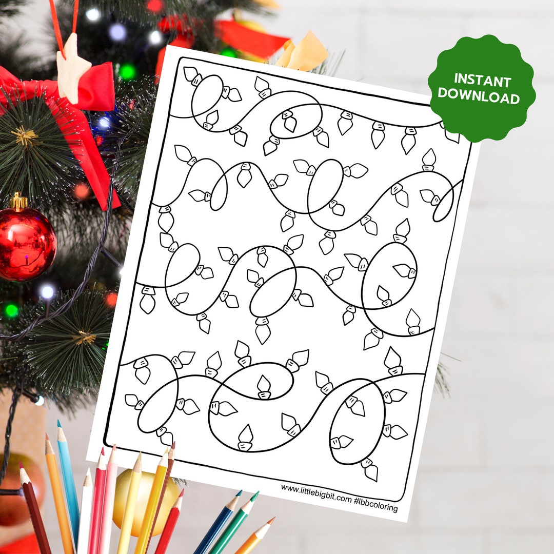 Holiday Coloring Page | Hand Drawn Printable Page | Christmas Lights ...