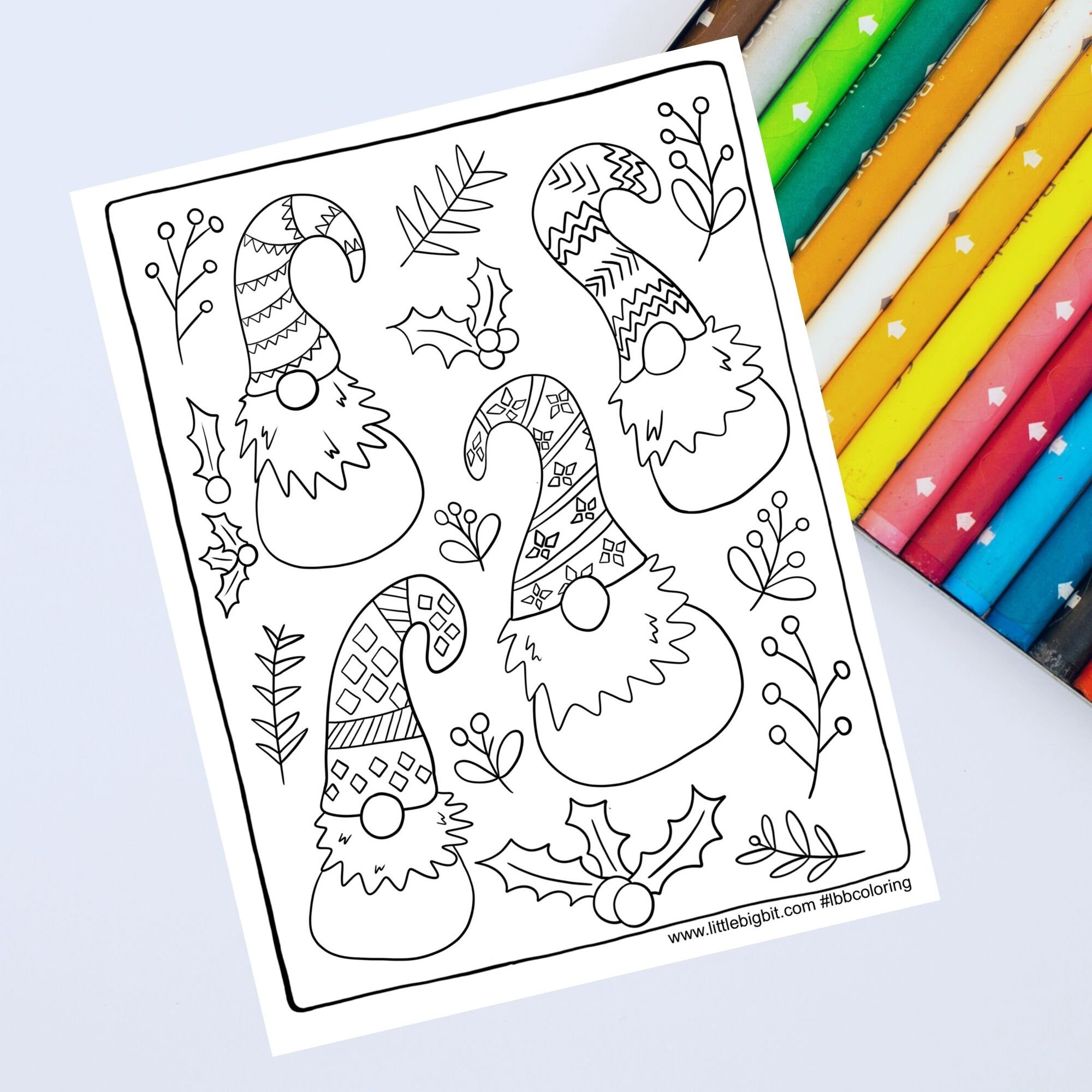Gnome Friends Christmas Holiday Coloring Page | Hand Drawn Printable ...