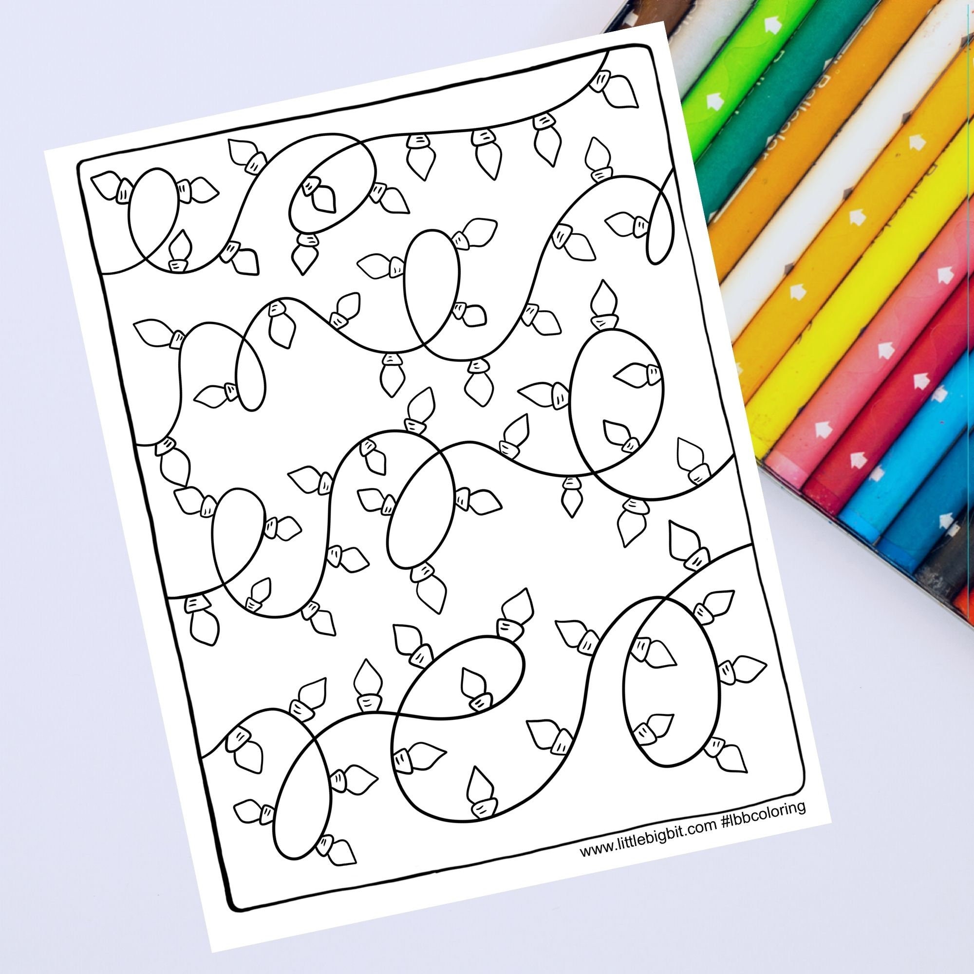 Holiday Coloring Page | Hand Drawn Printable Page | Christmas Lights ...
