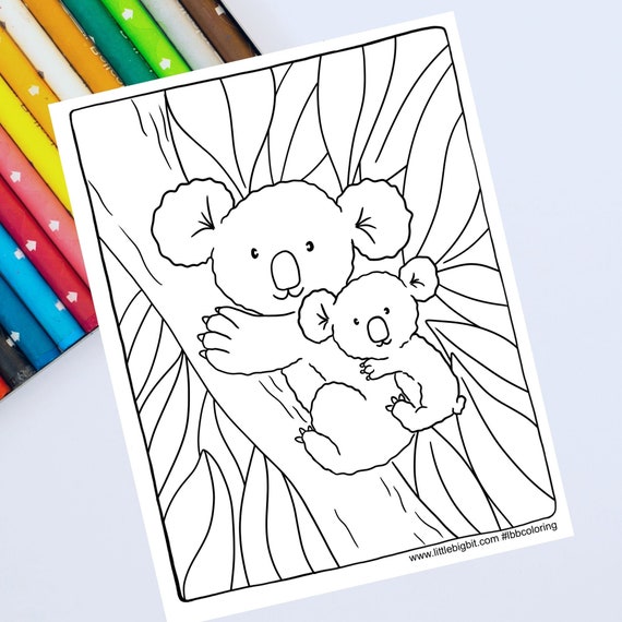 Koala Coloring Page for Kids Hand Drawn Printable Page | Etsy