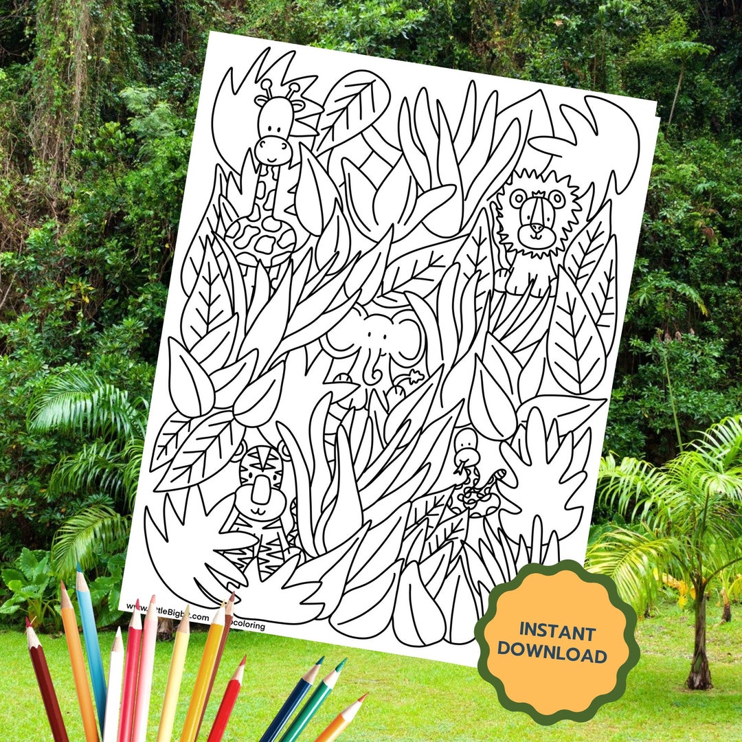 Jungle Coloring Page | Hand Drawn Printable Page | at Home Coloring ...