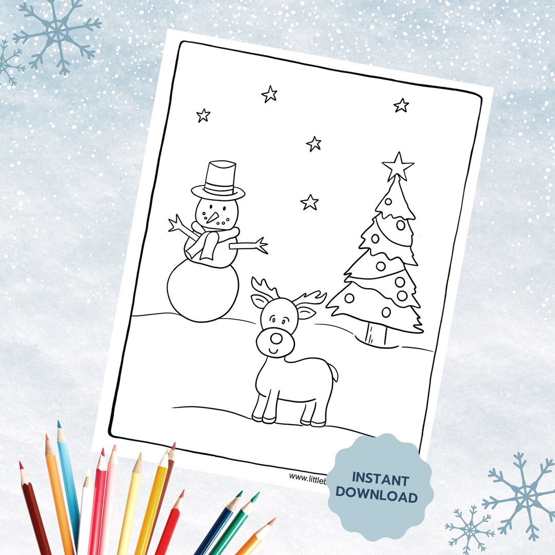 Christmas Friends Coloring Page | Hand Drawn Printable Page | Holiday ...