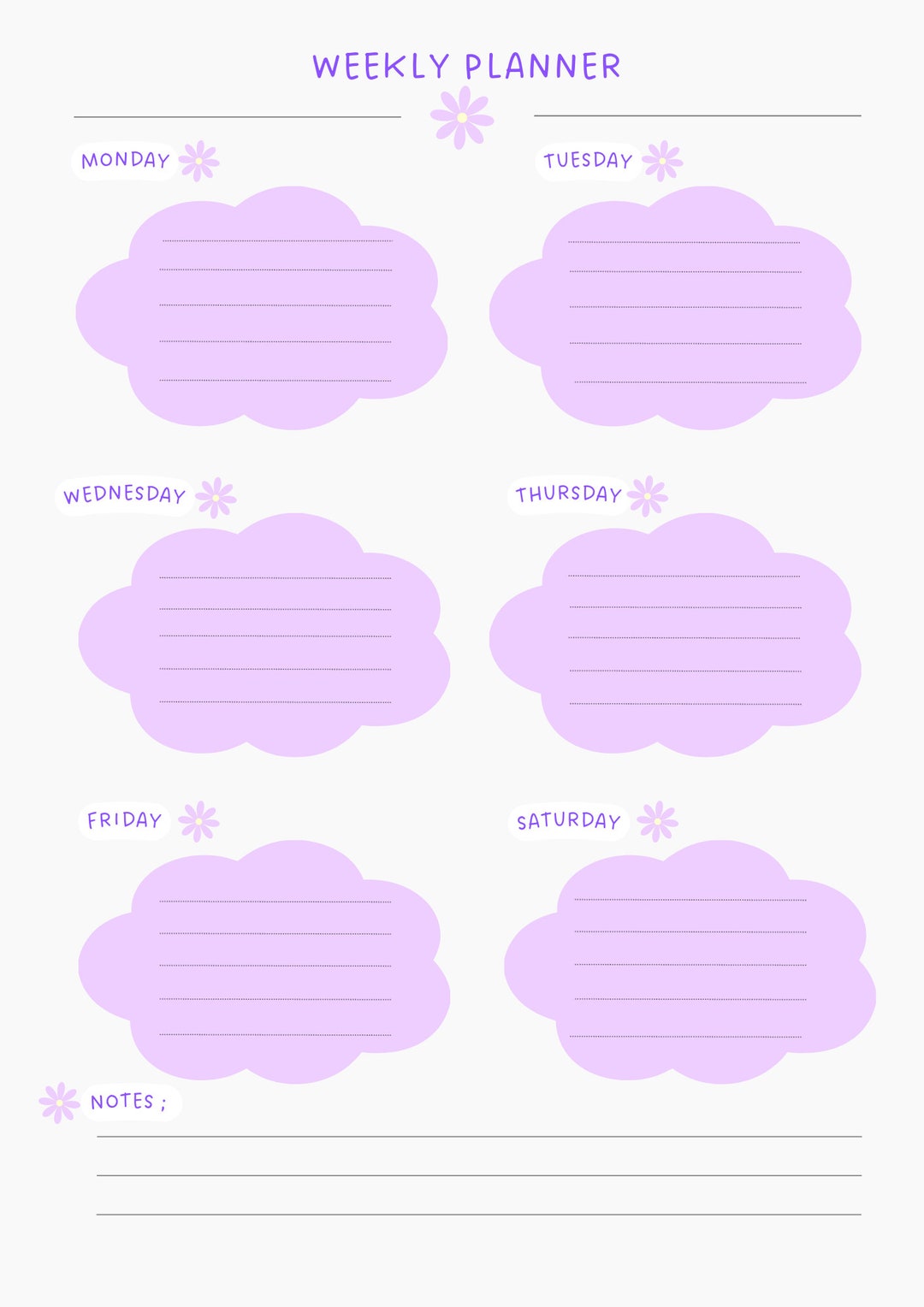 Digital Weekly Lilac Planner, Digital Planner , Lilac Planner , Weekly ...