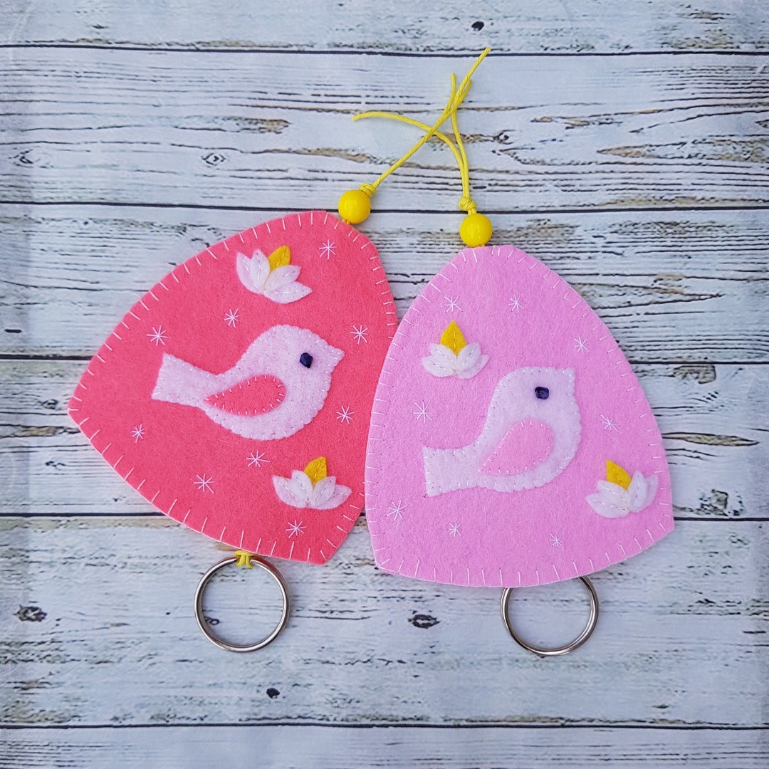 Handmade Key Case, Felt Key Case, Bird Keyring, Felt Key Holder, Hand ...