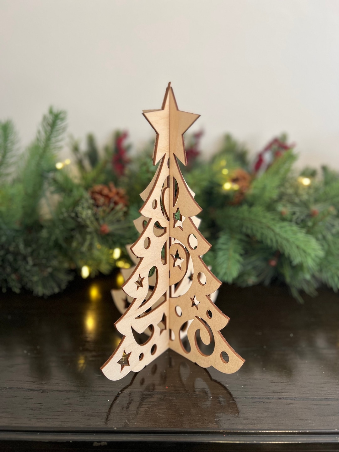 Laser Cut Wooden Christmas Tree | Star and Swirl - Etsy