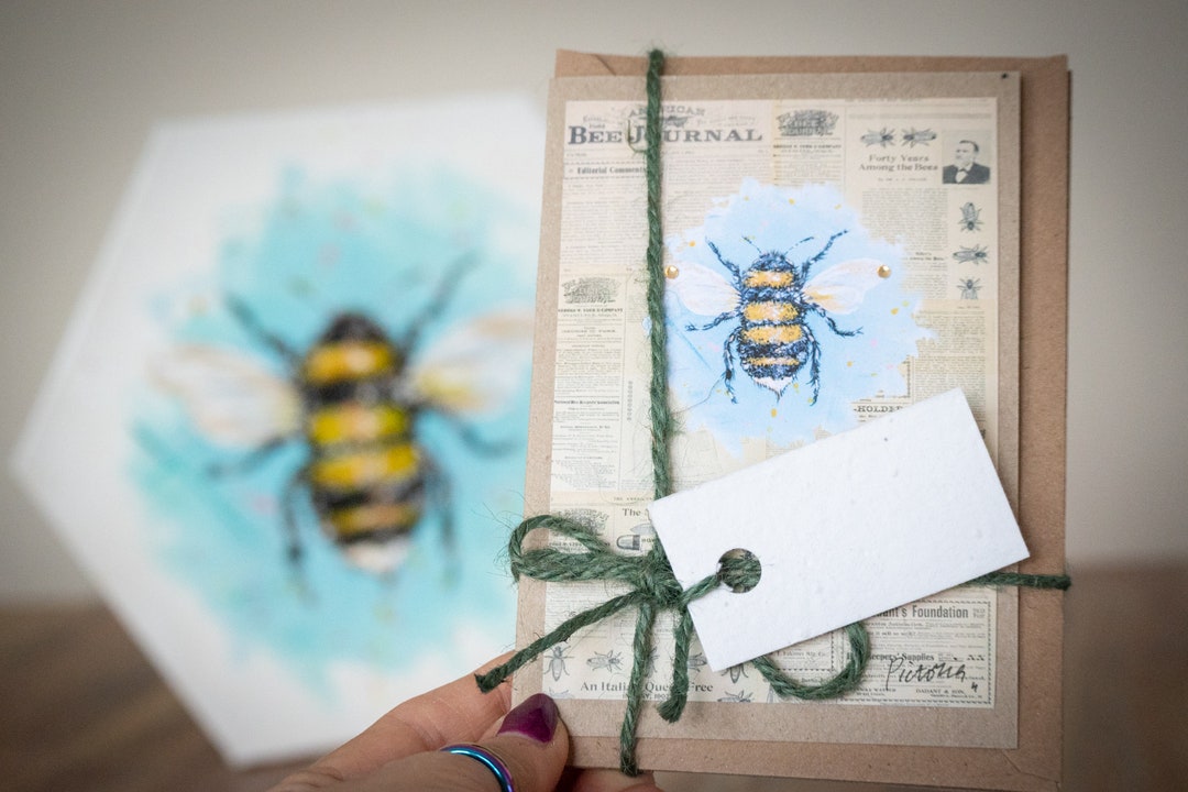 Bee Lovers Art Cards Pack of Handmade Cards Gardener Gift Snail Mail ...
