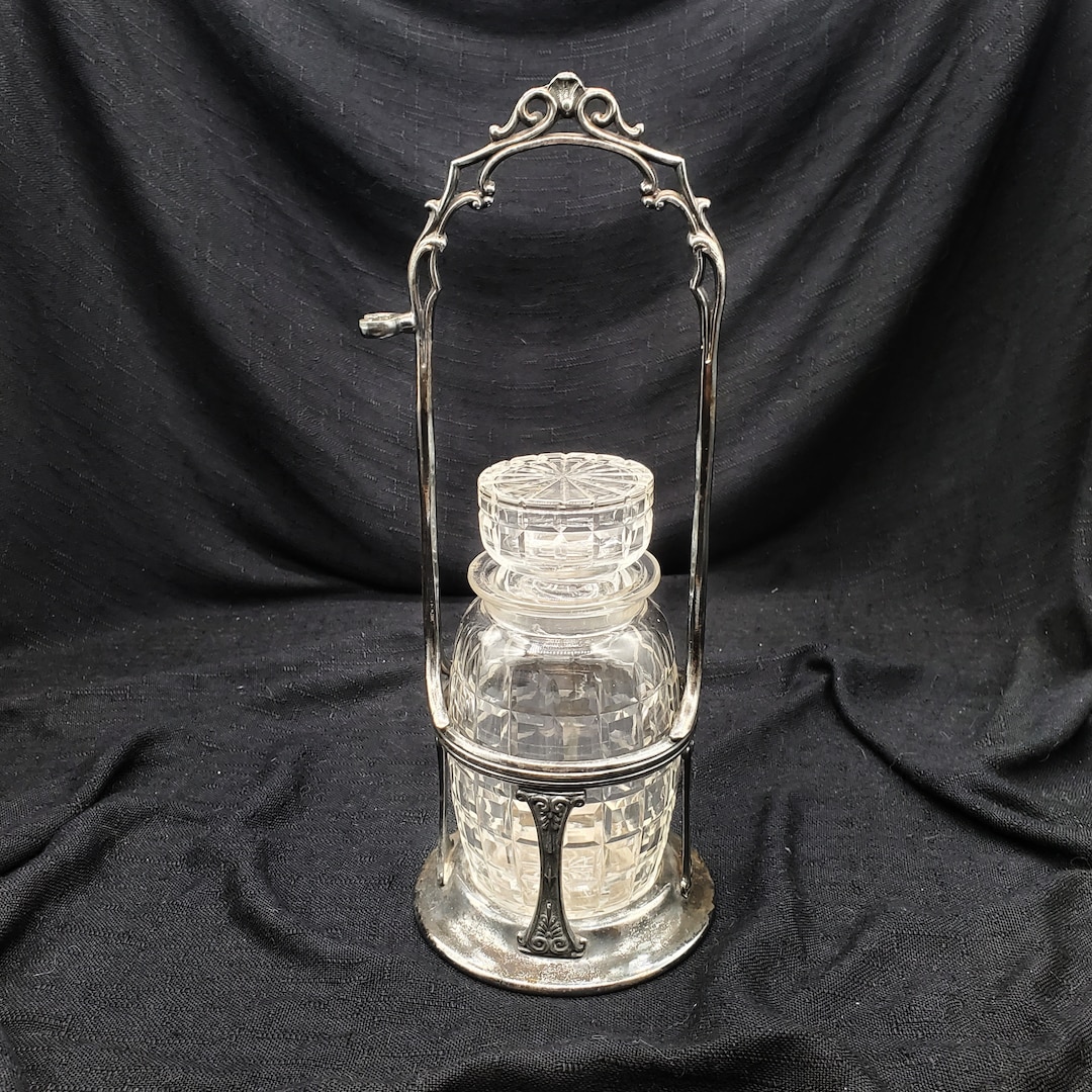 Antique Victorian Cut Glass Pickle Castor Jar in a Silver Plate Holder ...